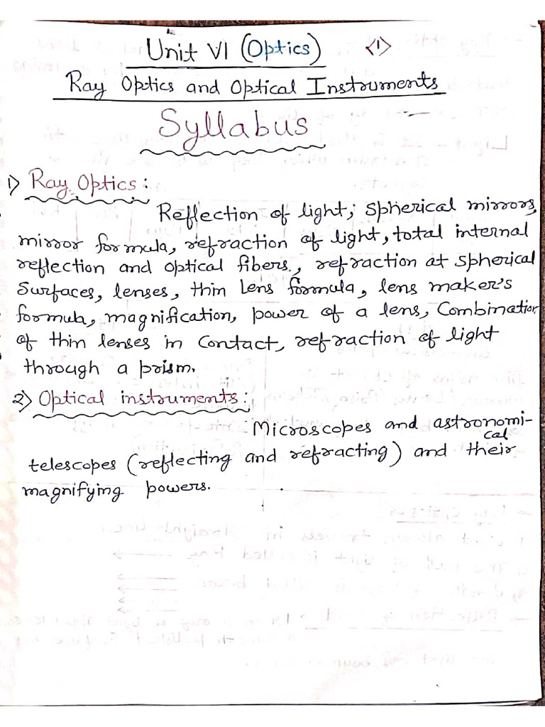 Ray Optics Notes of Chapter 9 | PDF | Optics | Glass Engineering And ...