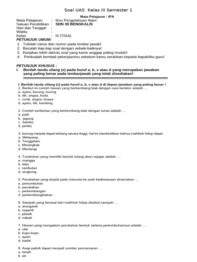 Soal UJIAN IPA TANGGAL 9 BESOK Ayok | PDF