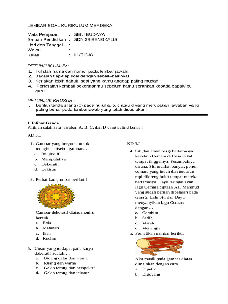 Soal Sbdp Ujian Besok Tanggal 9 q | PDF