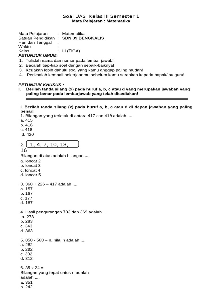SOAL UJIAN MATEMATIKA TANGGAL 9 BESOK ayok | PDF
