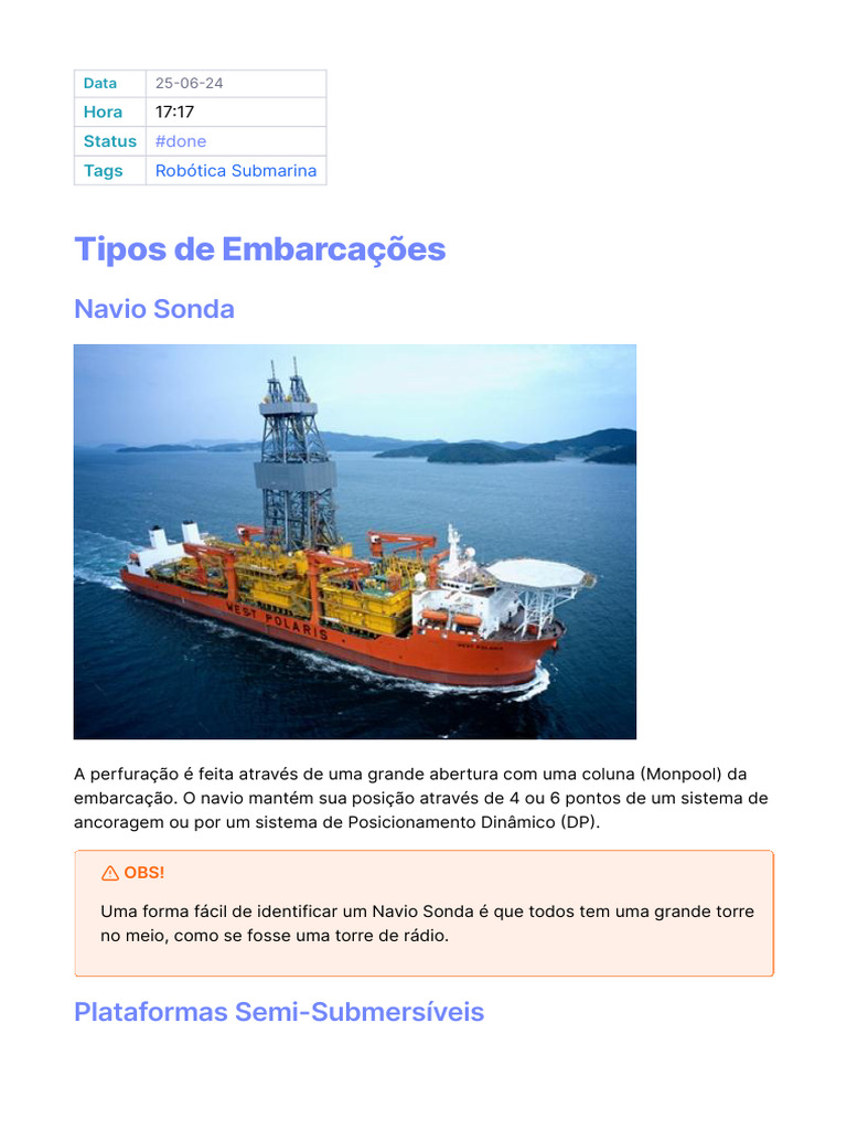 Tipos de Embarcações em Robótica Submarina | PDF