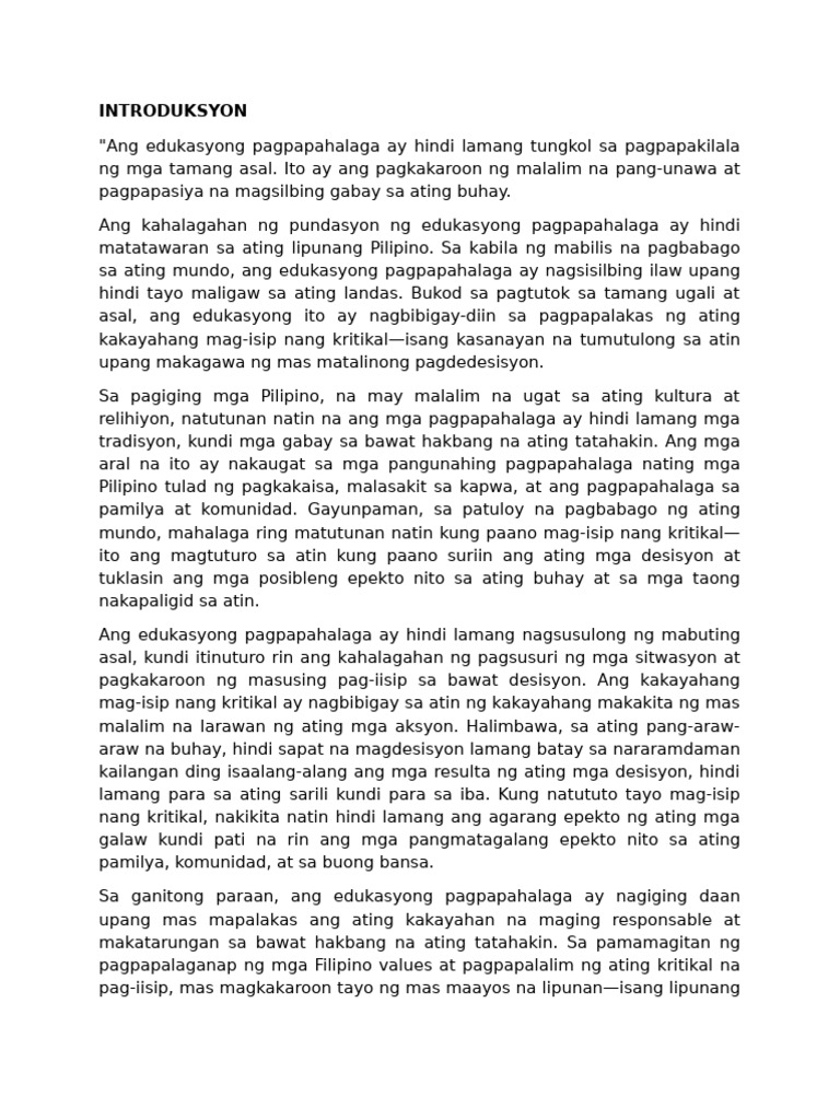 Kahalagahan (Foundation of Val Ed) | PDF