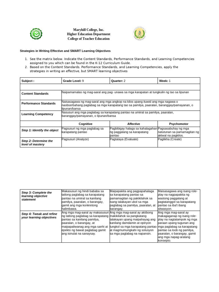 Strategies-in-Writing-Effective-and-SMART-Learning-Objectives | PDF