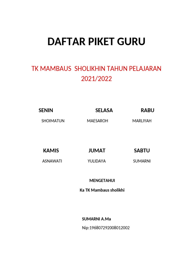 DAFTAR Piket Guru | PDF