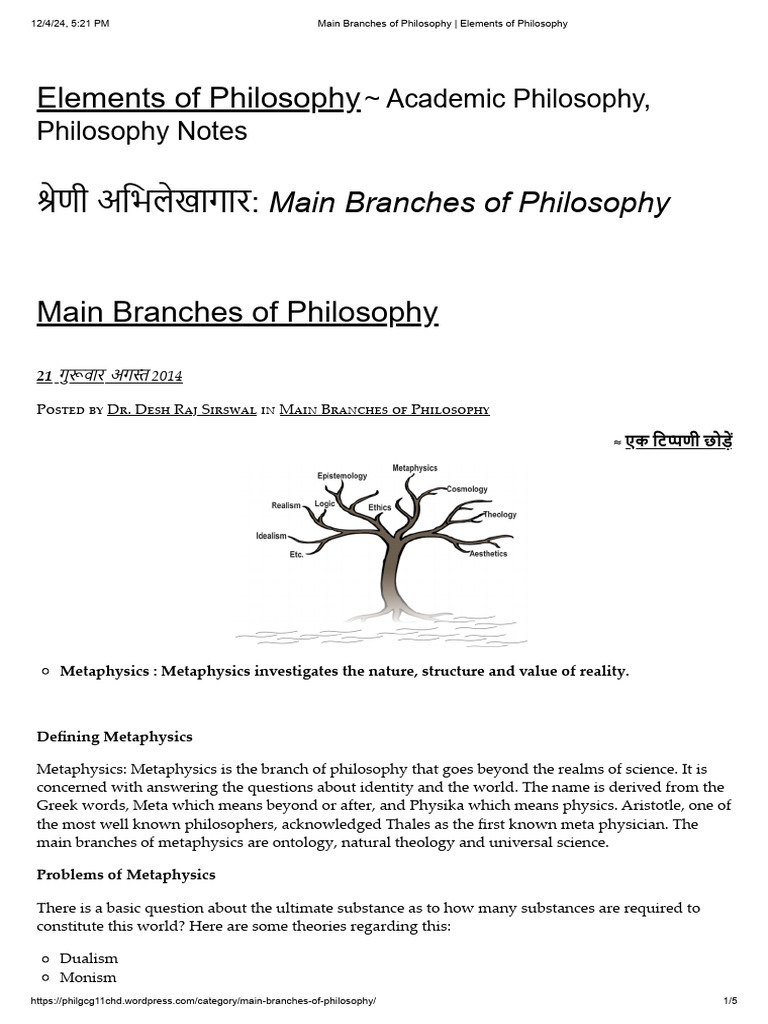 Main Branches of Philosophy _ Elements of Philosophy | PDF | Logic ...