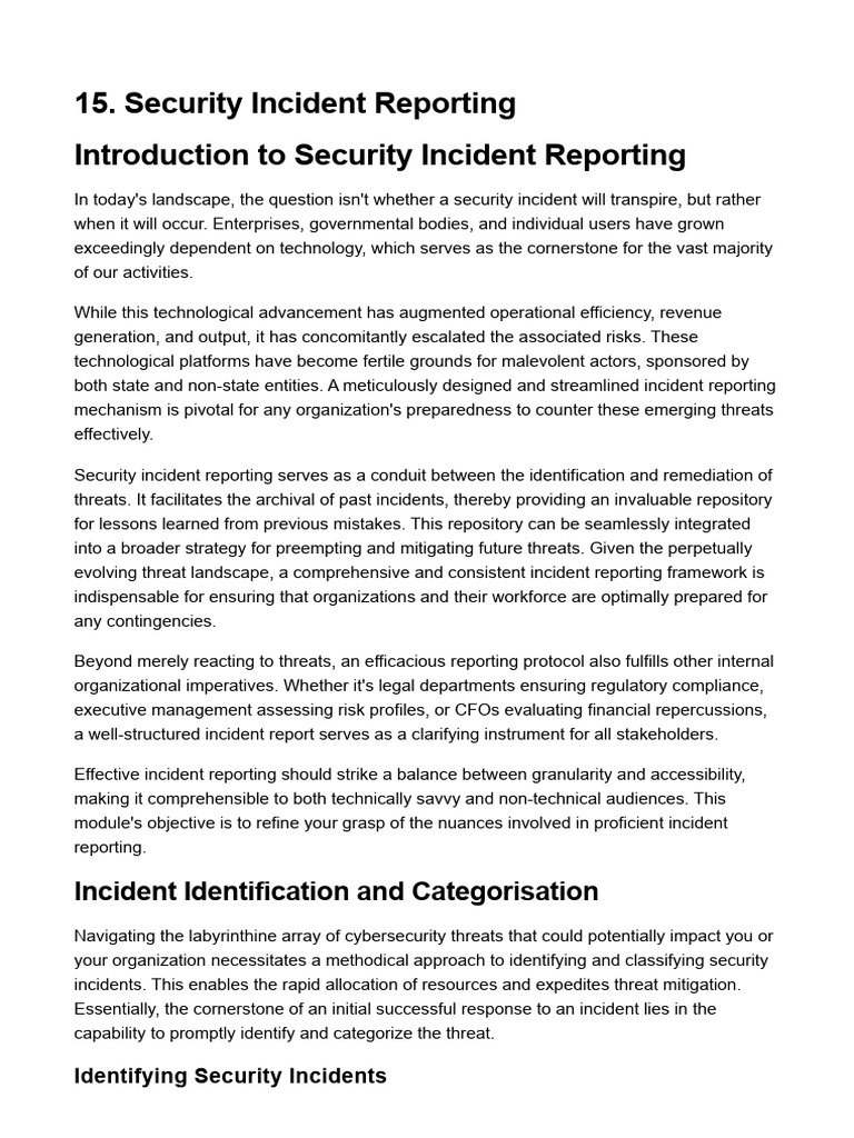 15. Security Incident Reporting | PDF | Malware | Security