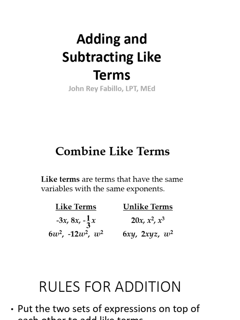 ADDITION AND SUBTRACTION OF LINEAR TERMS PDF - Final | PDF | Applied ...