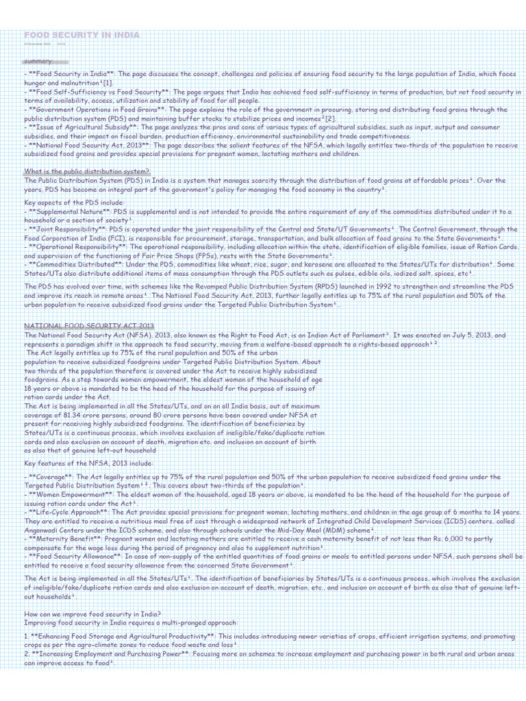 FOOD SECURITY IN INDIA | PDF | Subsidy | Agricultural Subsidy