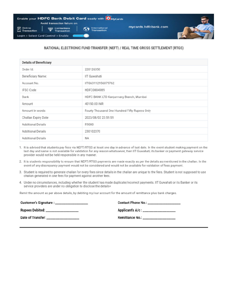 IIT Guwahati-NEFT-RTGS-Challan-30 - 07 - 2023 - 14 - 52 - 30 | PDF