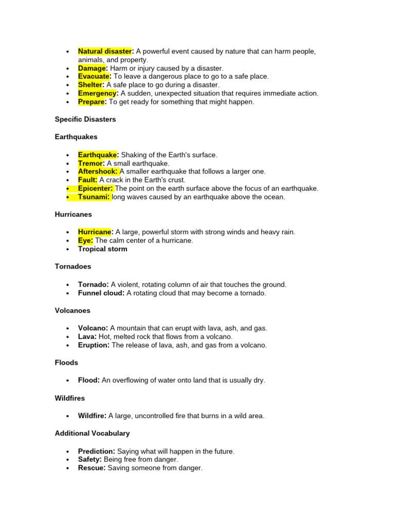 Natural disaster vocabulary 4 grade | PDF