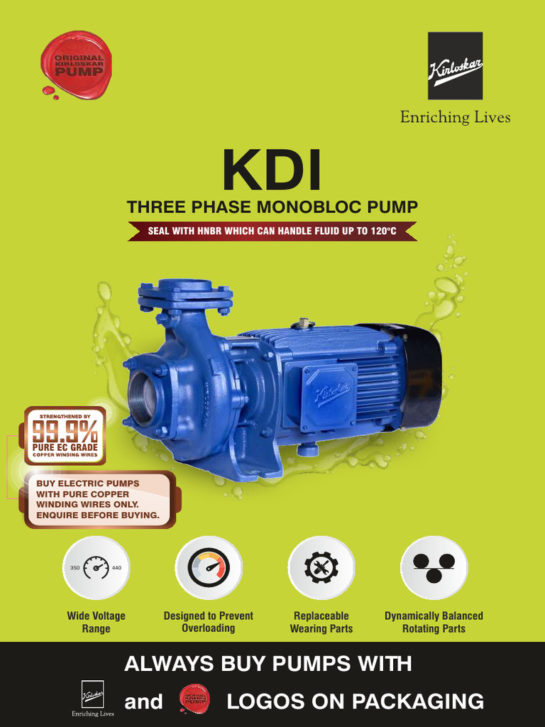 Kdi Three Phase Monobloc Pump | PDF | Pump | Insulator (Electricity)