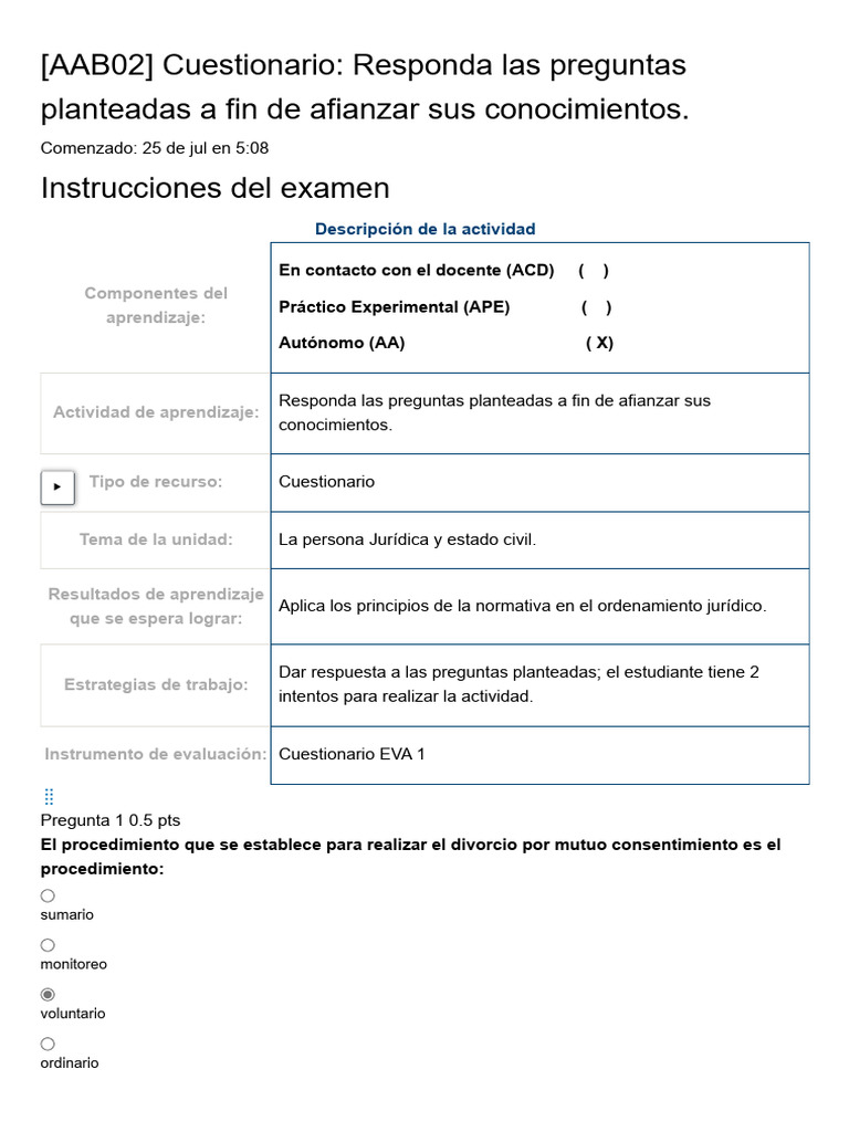 Examen - (AAB02) Cuestionario - Responda Las Preguntas Planteadas A Fin de Afianzar Sus ...