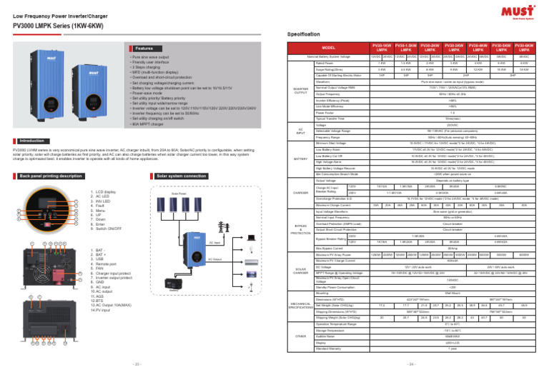 Inversor-cargador MUST PV3000 LMPK | PDF | Power Inverter | Mains ...