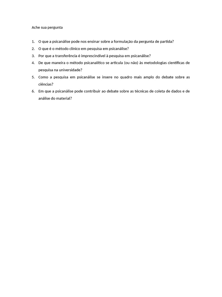 Ache Sua Pergunta Pesquisa Carol Leão | PDF | Psicanálise | Sigmund Freud