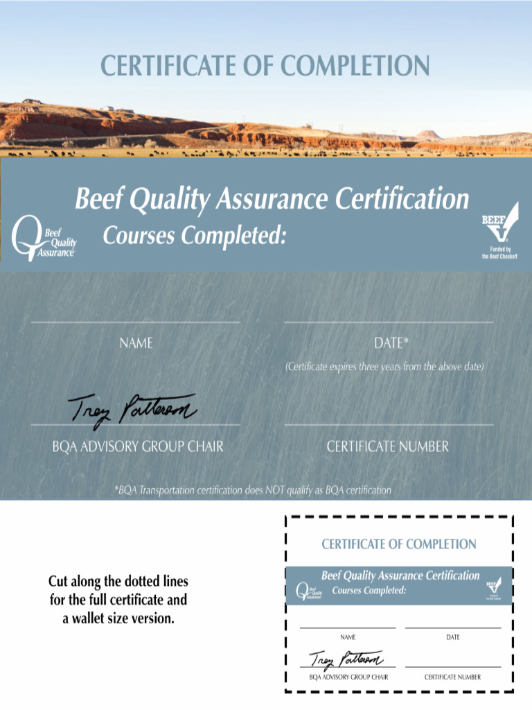 National BQA Certificate Feedyard | PDF