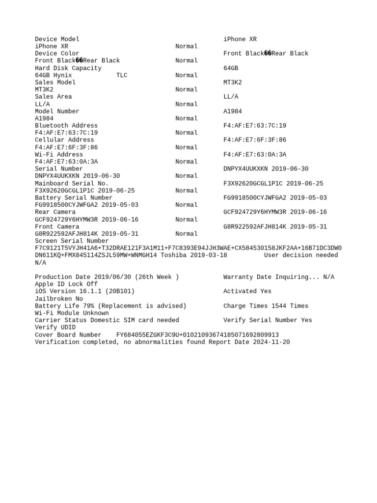 iPhone XR Specifications and Status Report | PDF
