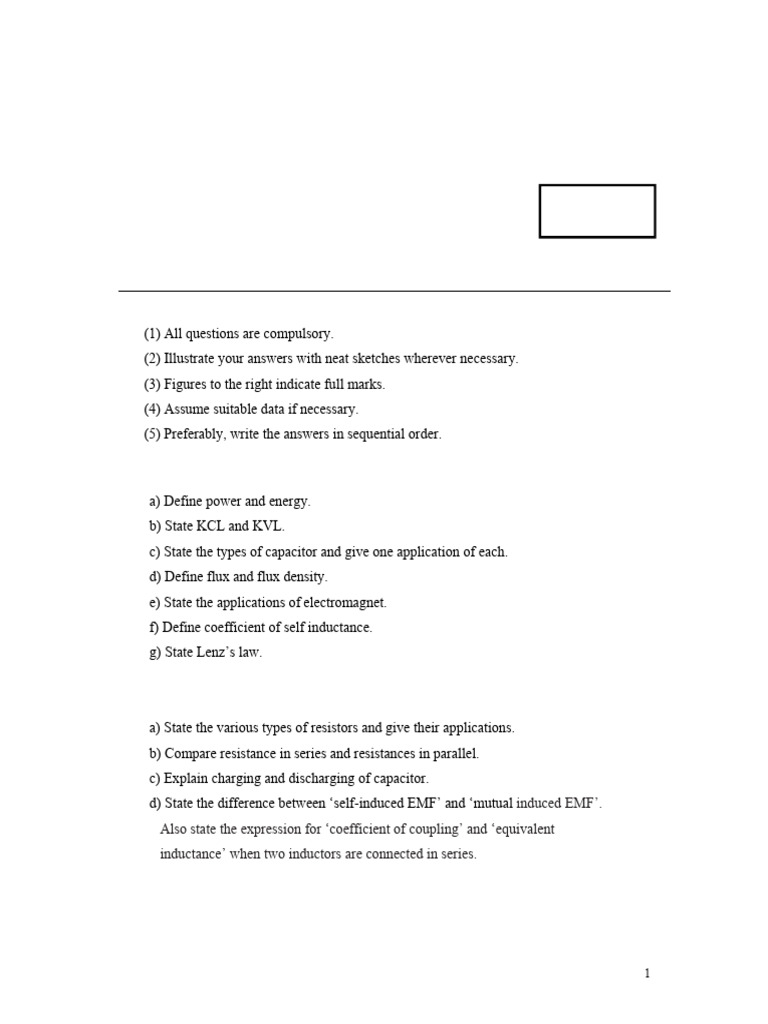 Fundamentals of Electrical Engineering Sample Question Paper | PDF ...