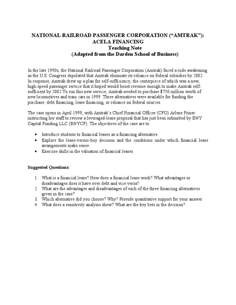 Amtrak - Acela - Student Teaching Note | PDF