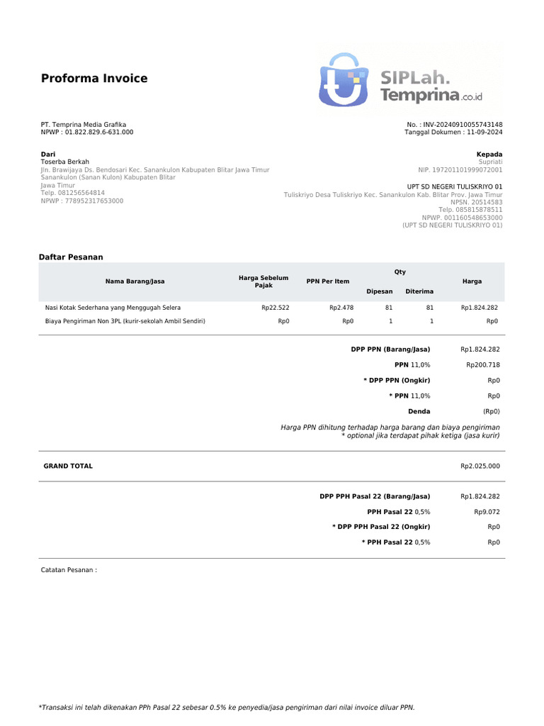 Proforma Invoice INV 20240910055743148 | PDF