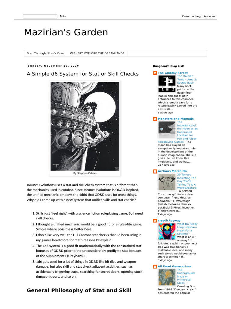 Mazirian's Garden A Simple d6 System for Stat or Skill Checks | PDF ...