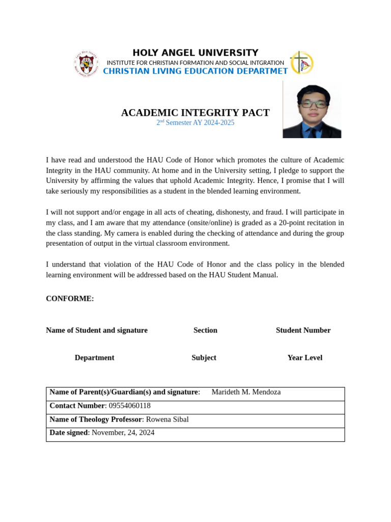 Academic Integrity Pledge - FRANSHIN | PDF