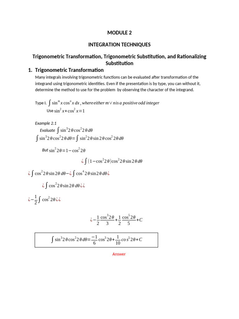 Integration Techniques | PDF | Integral | Trigonometric Functions