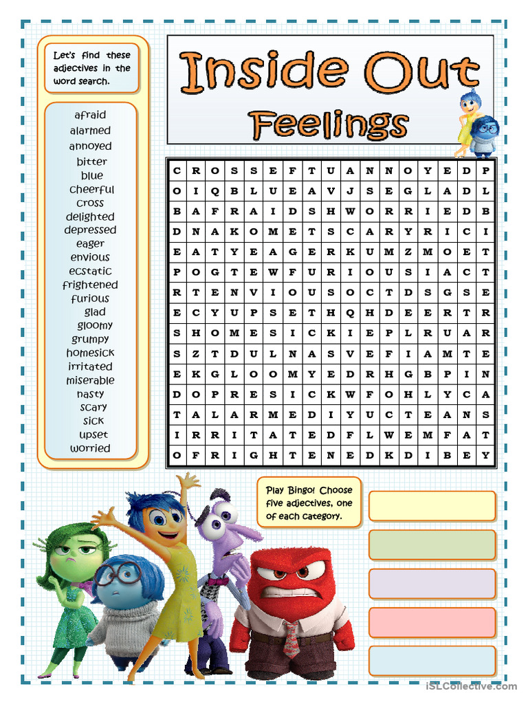 Inside Out Feelings - Wordsearch | PDF