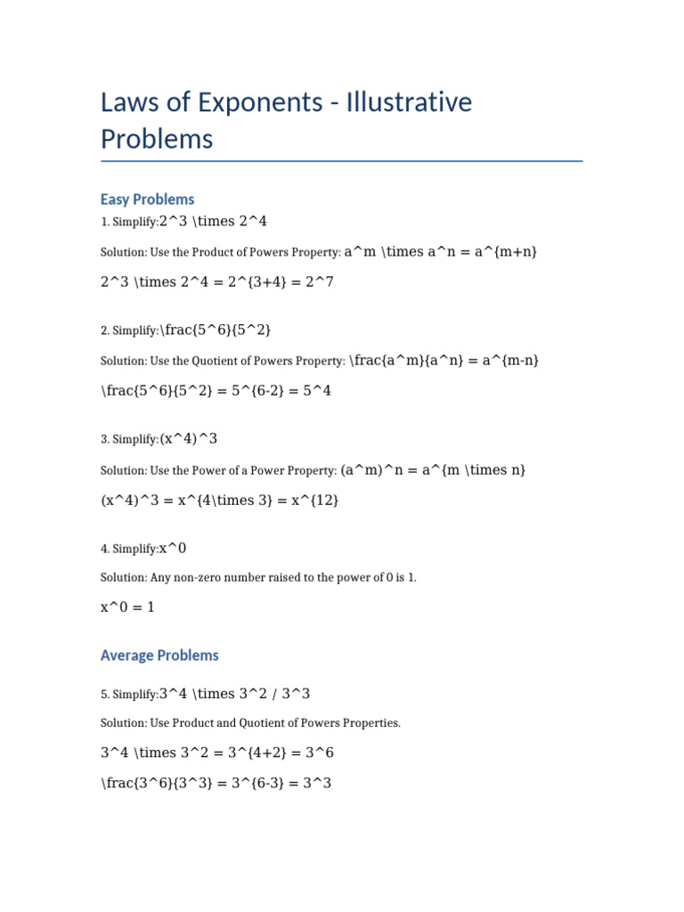 Laws of Exponents Problems Fixed | PDF