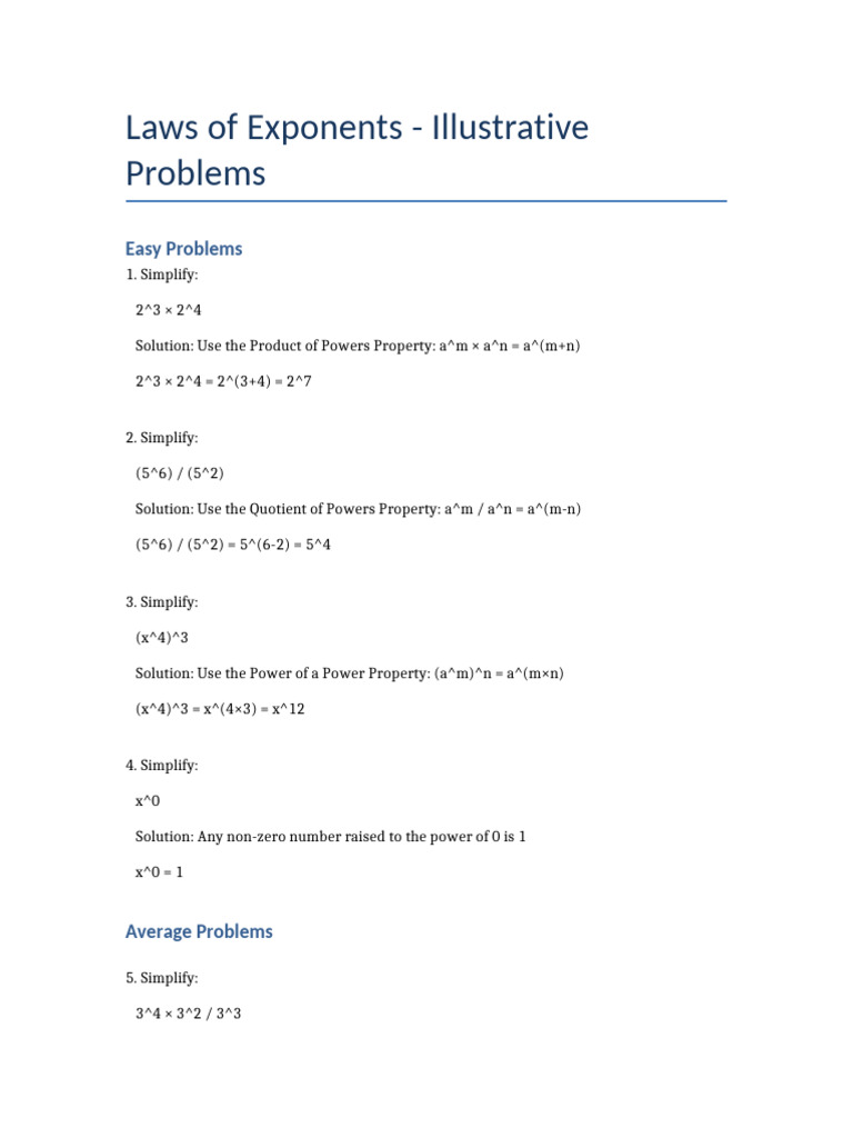 Laws of Exponents Problems | PDF