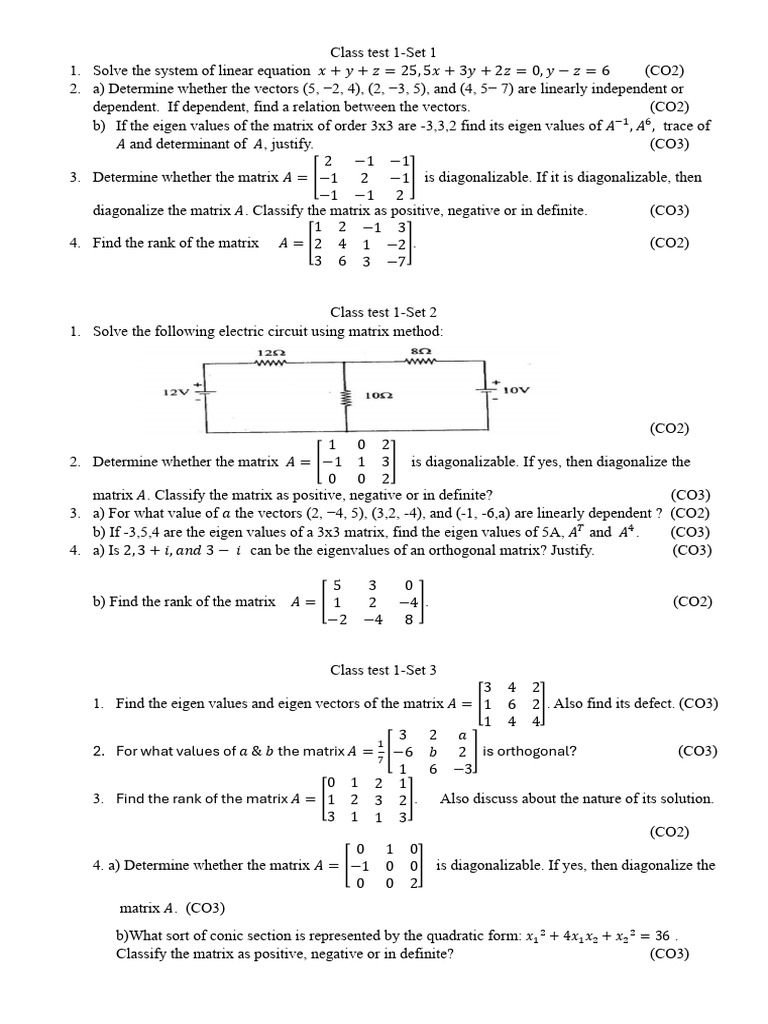 Class Test - 1 | PDF | Eigenvalues And Eigenvectors | Matrix (Mathematics)
