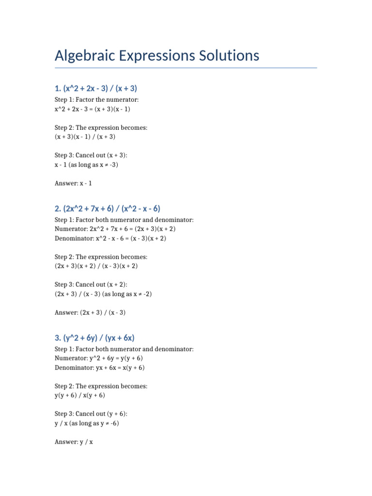 Algebraic Expression Simplifications | PDF