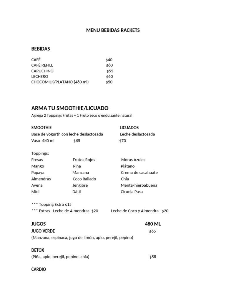 Menu Bebidas | PDF | Té | Bebida