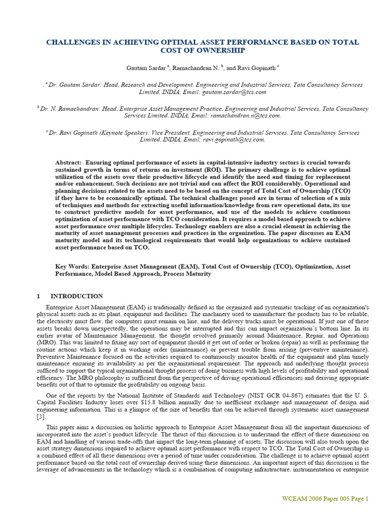 Challenges in Achieving Optimal Asset Performance Based On Total Cost ...