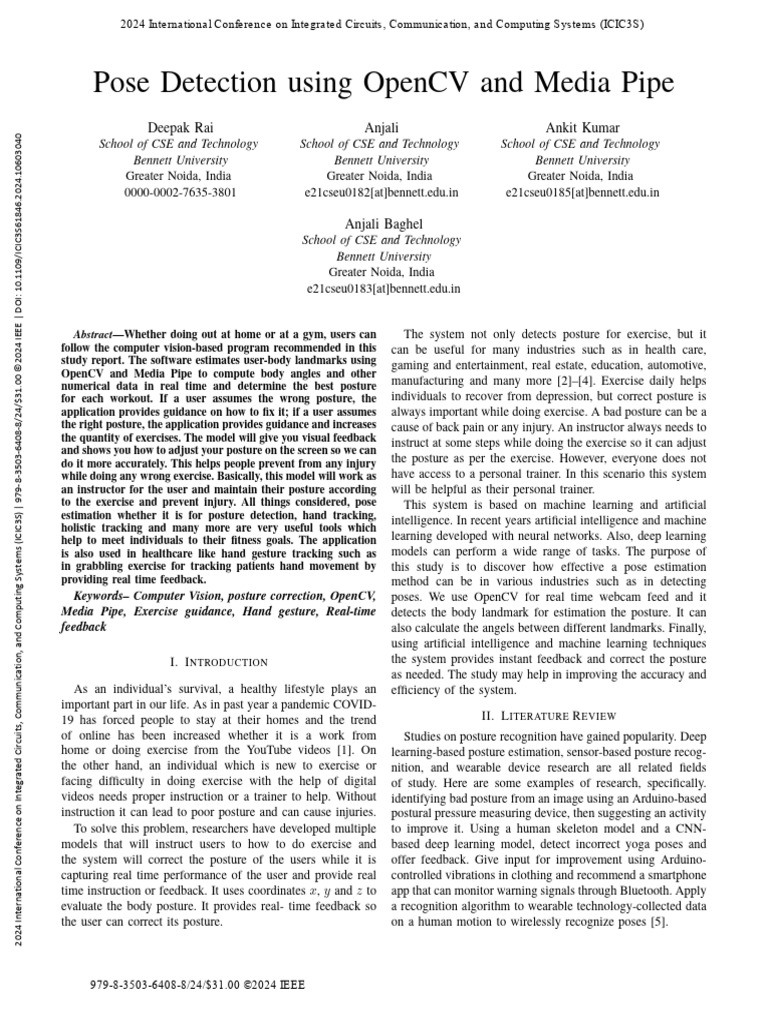 Pose Detection Using OpenCV and Media Pipe | PDF | Computer Vision | Machine Learning