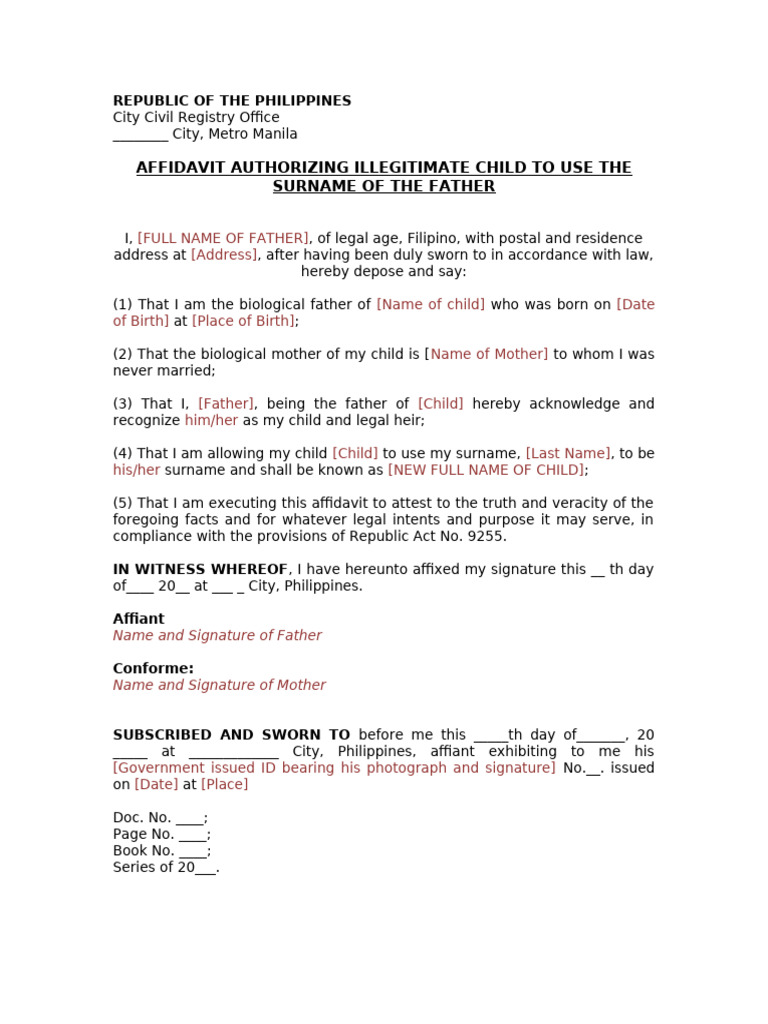 Affidavit for Illegitimate Child's Surname | PDF