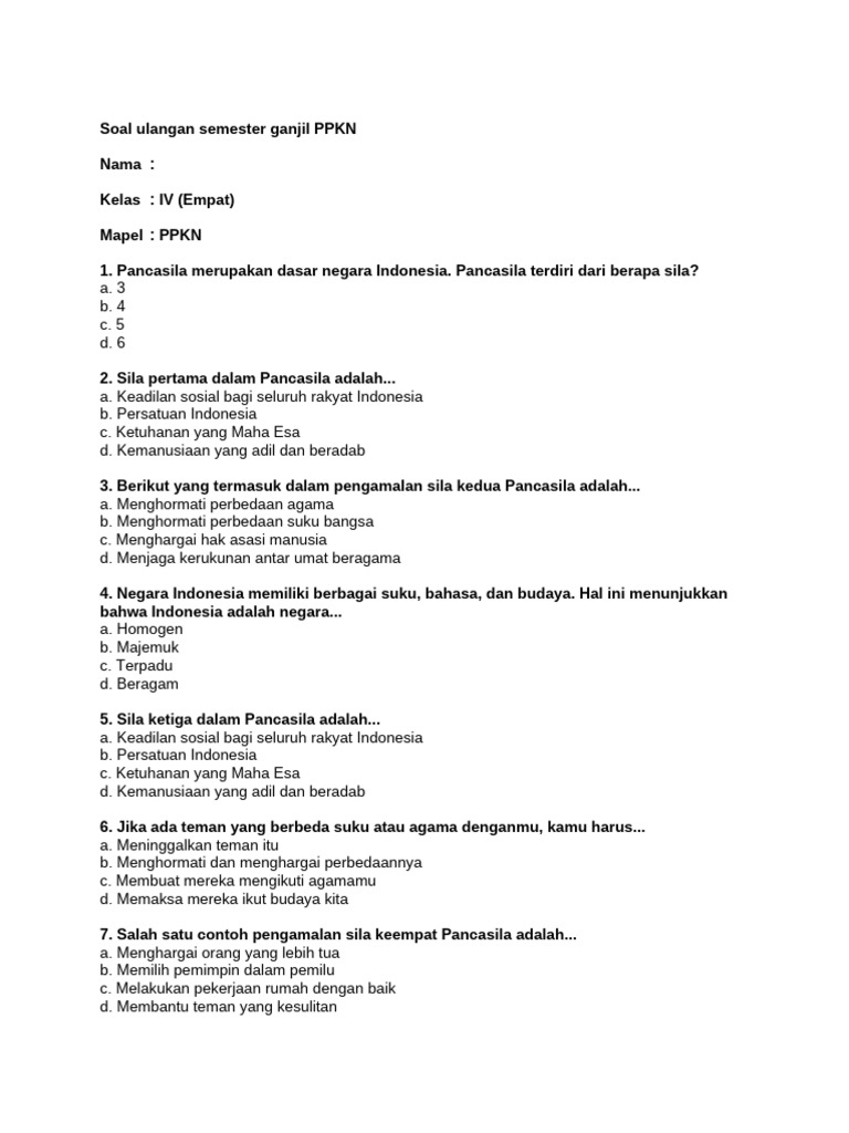 Soal Benar Ulangan Semester Ganjil PPKN | PDF