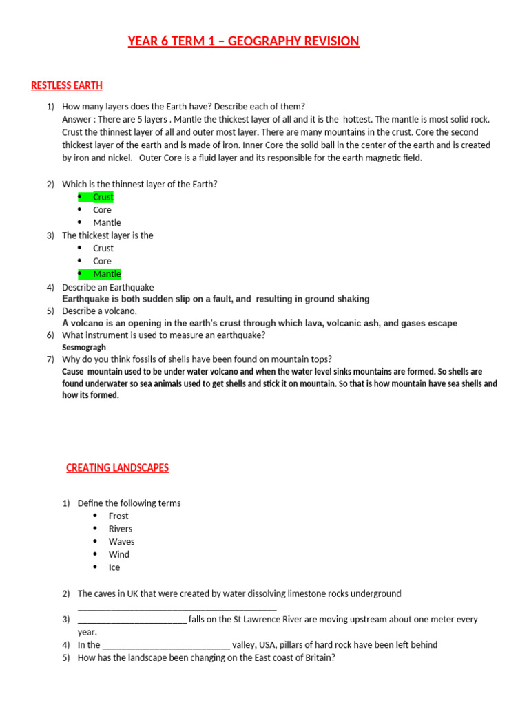 Year 6 Geography Revision Guide | PDF | Volcano | Earth