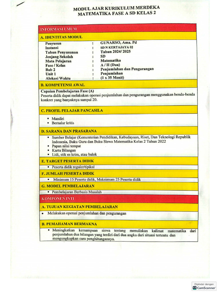 Modul Ajar Kelas 2 MTK | PDF