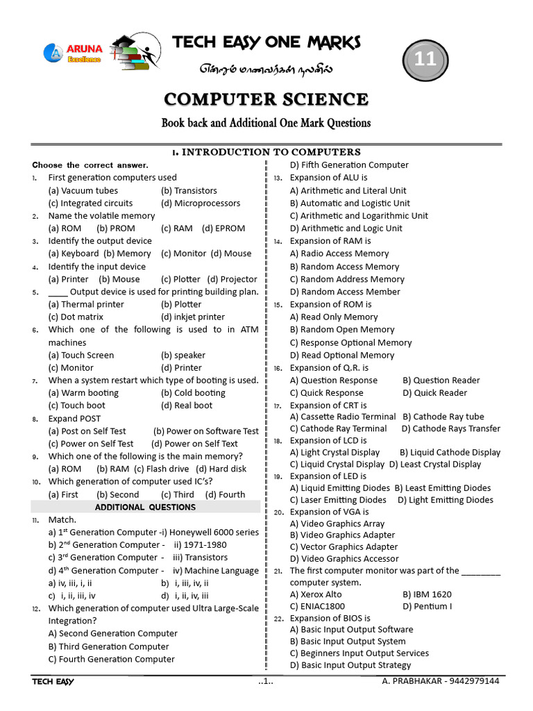 11CS EM OneMarks Without Answers | PDF | Microsoft Windows | Operating System