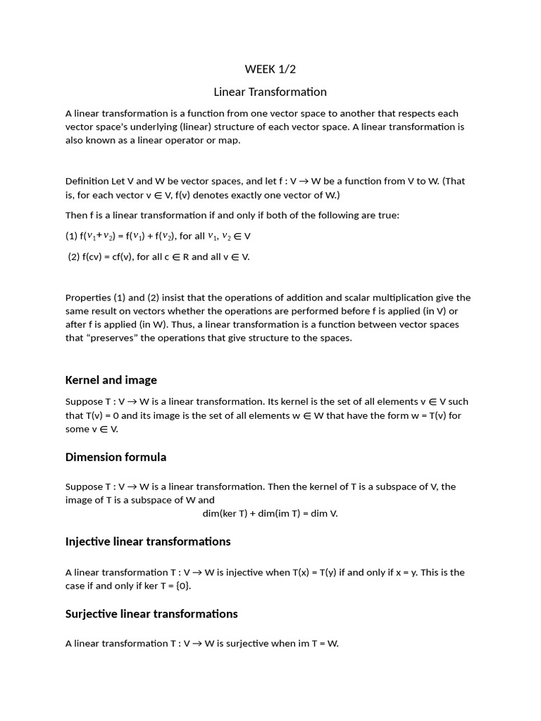 Linear Transformation Week 12 | PDF | Linear Map | Vector Space