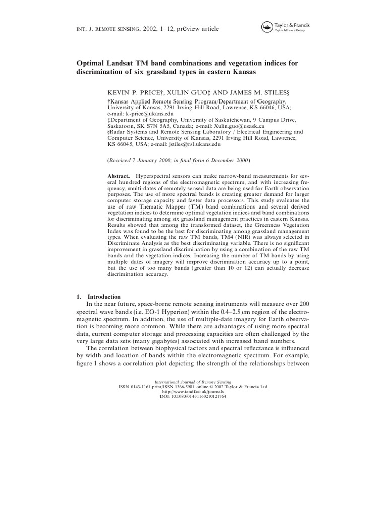 Optimal Landsat TM Band Combinations and Vegetatio | PDF