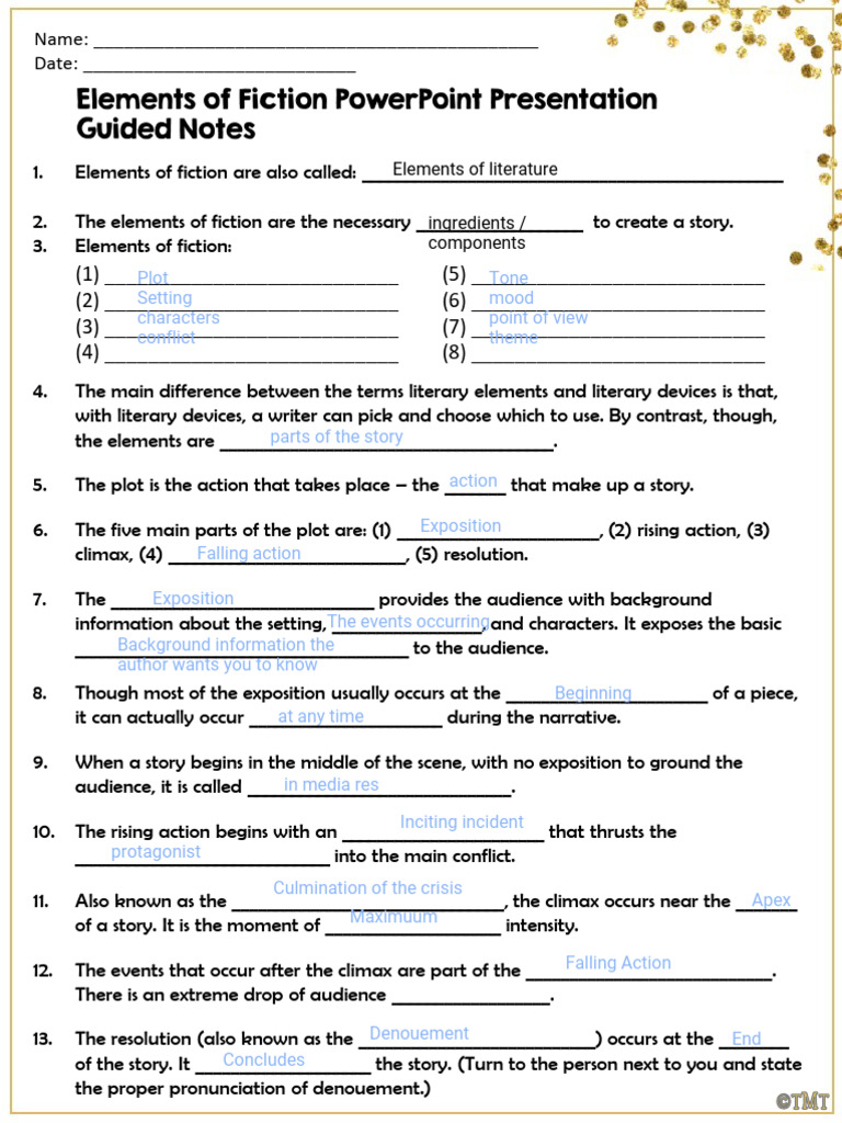 Fiction Notes WorksheetPacket | PDF | Narration | Plot (Narrative)