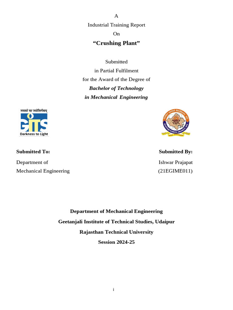 Ishwar Prajapat Training Report | PDF | Secondary Sector Of The Economy | Mechanical Engineering