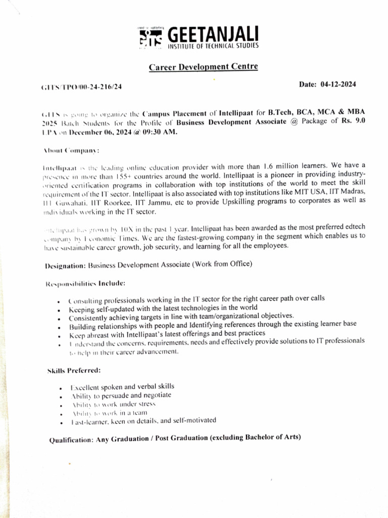 Placement Intellipaat BDA | PDF