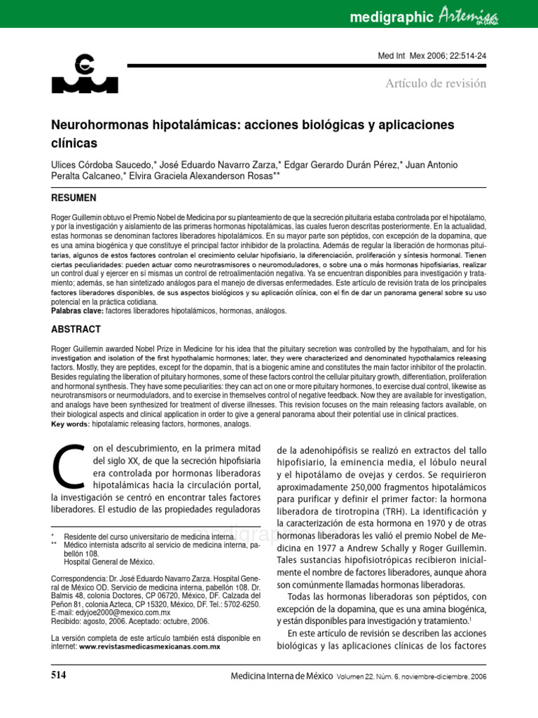Neurohormonas Hipotalamicas Acciones Bio | PDF | Gonadotropina ...