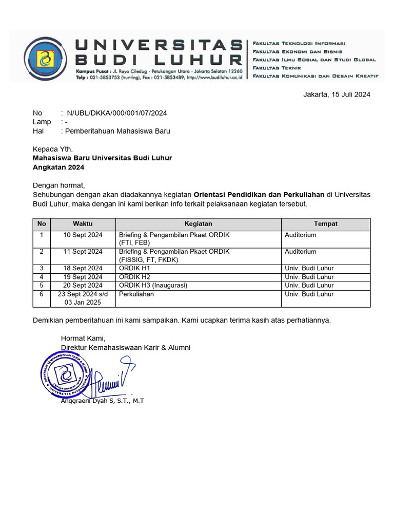 N UBL DKKA 000 001 07 2024 Pemberitahuan Maba 2024 | PDF