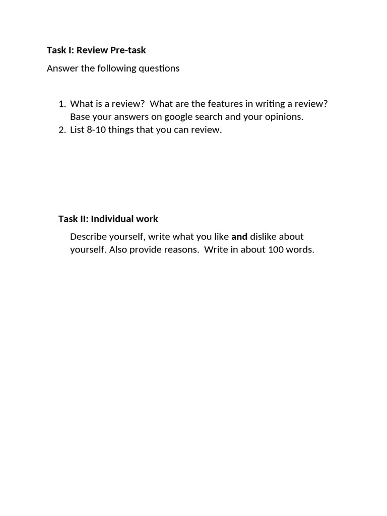 Review Pre Task | PDF