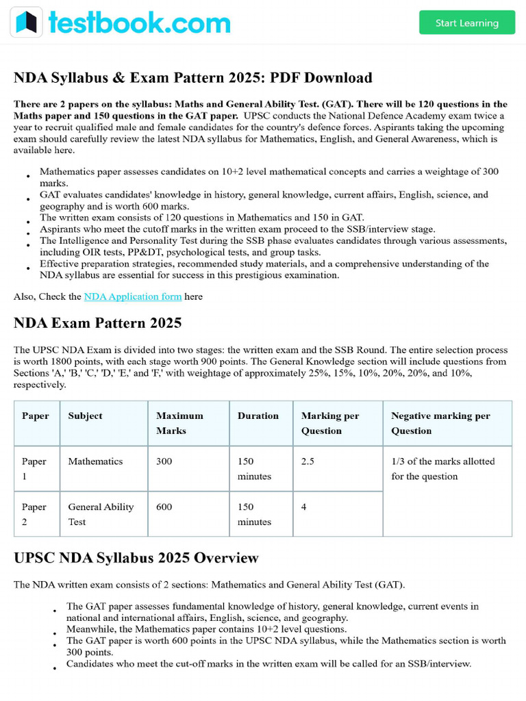 NDA Syllabus & Exam Pattern 2025 - PDF Download | PDF