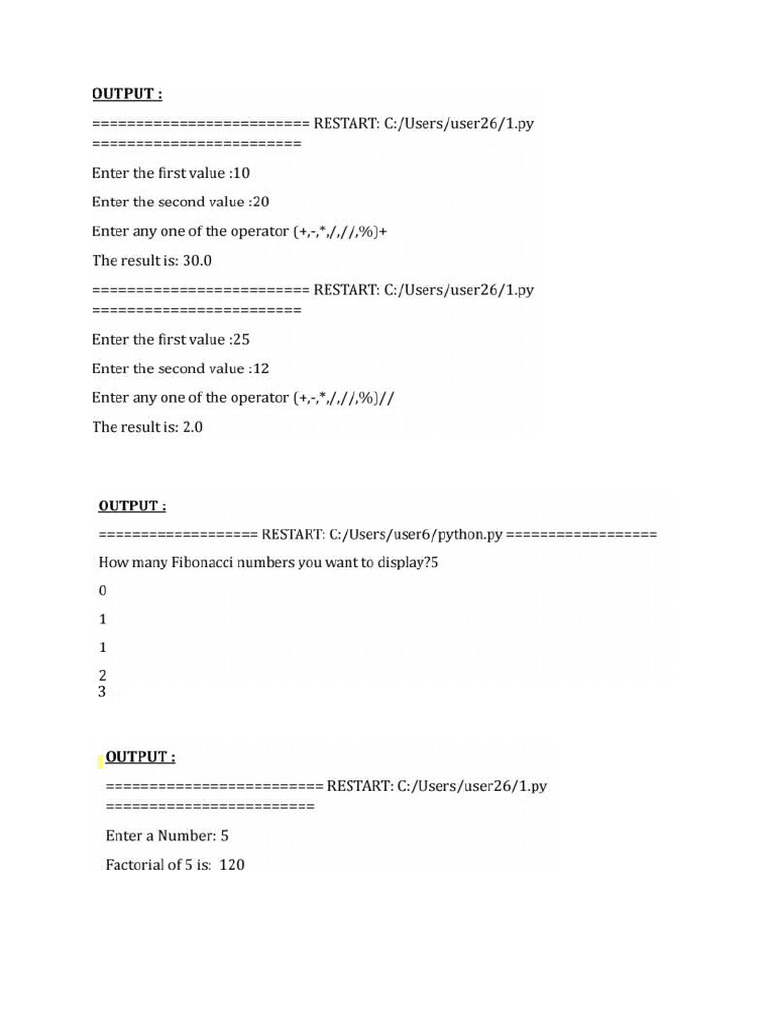 CS Practical Outputs | PDF