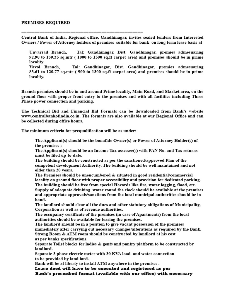 Technical Financial Bid 30062019 | PDF | Lease | Landlord